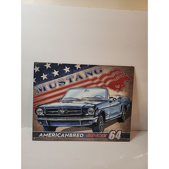 Wall Decor | Ford Mustang 1964 American Bred Flag Muscle Motors Tin ...
